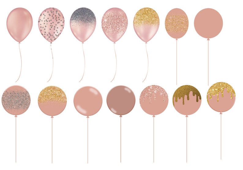 Rose Gold Balloons Clipart Glitter Balloons Clip Art Foil | Etsy