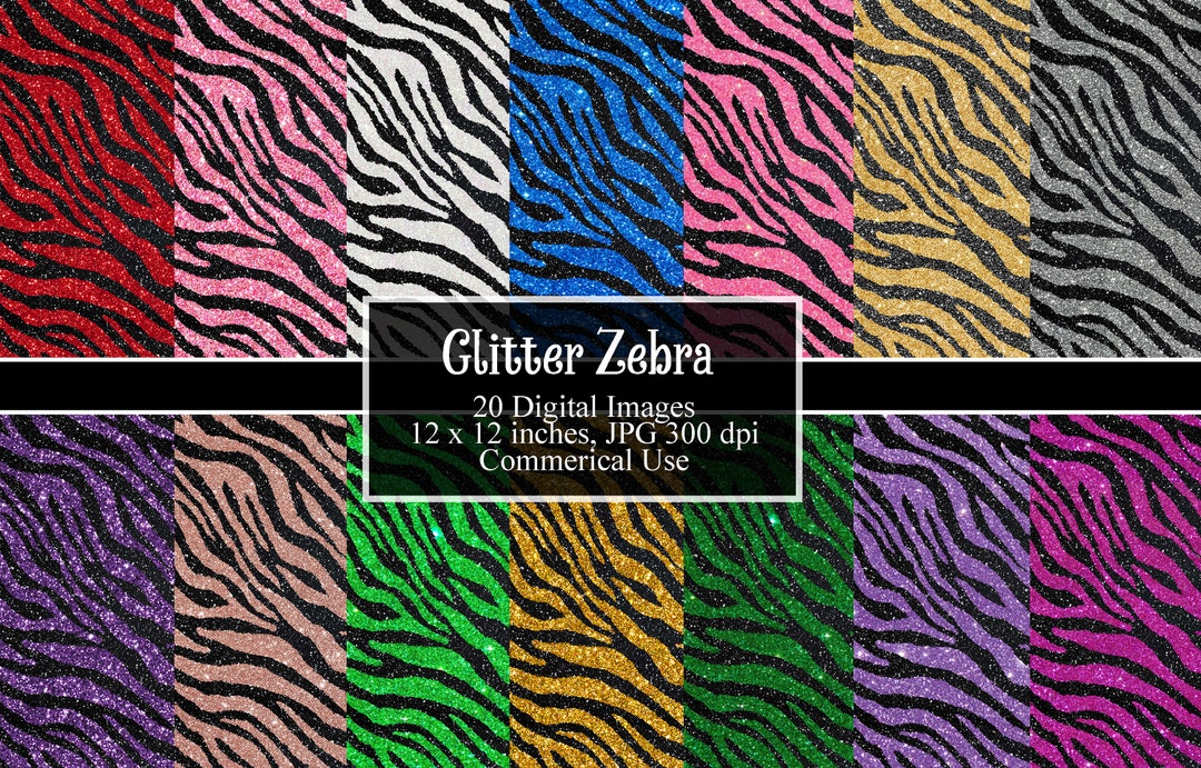 Glitter Zebra Safari Animal Print Digital Paper, Printable Backgrounds ...