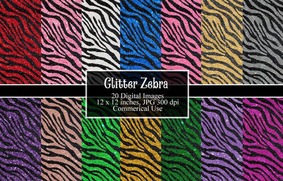 Glitter Zebra Safari Animal Print Digital Paper Printable | Etsy
