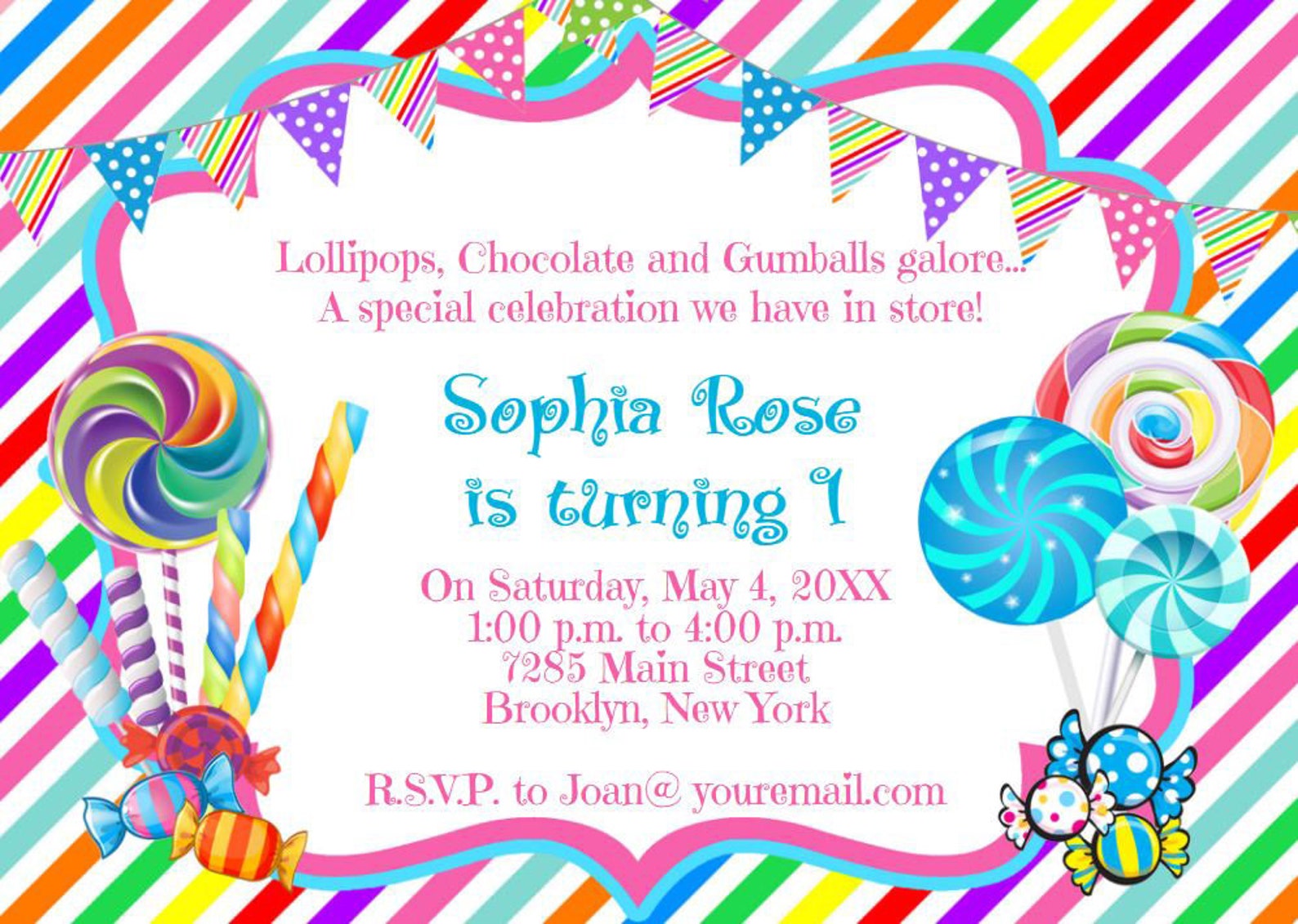 Candy Theme Birthday Invitation Candyland Birthday Printed | Etsy