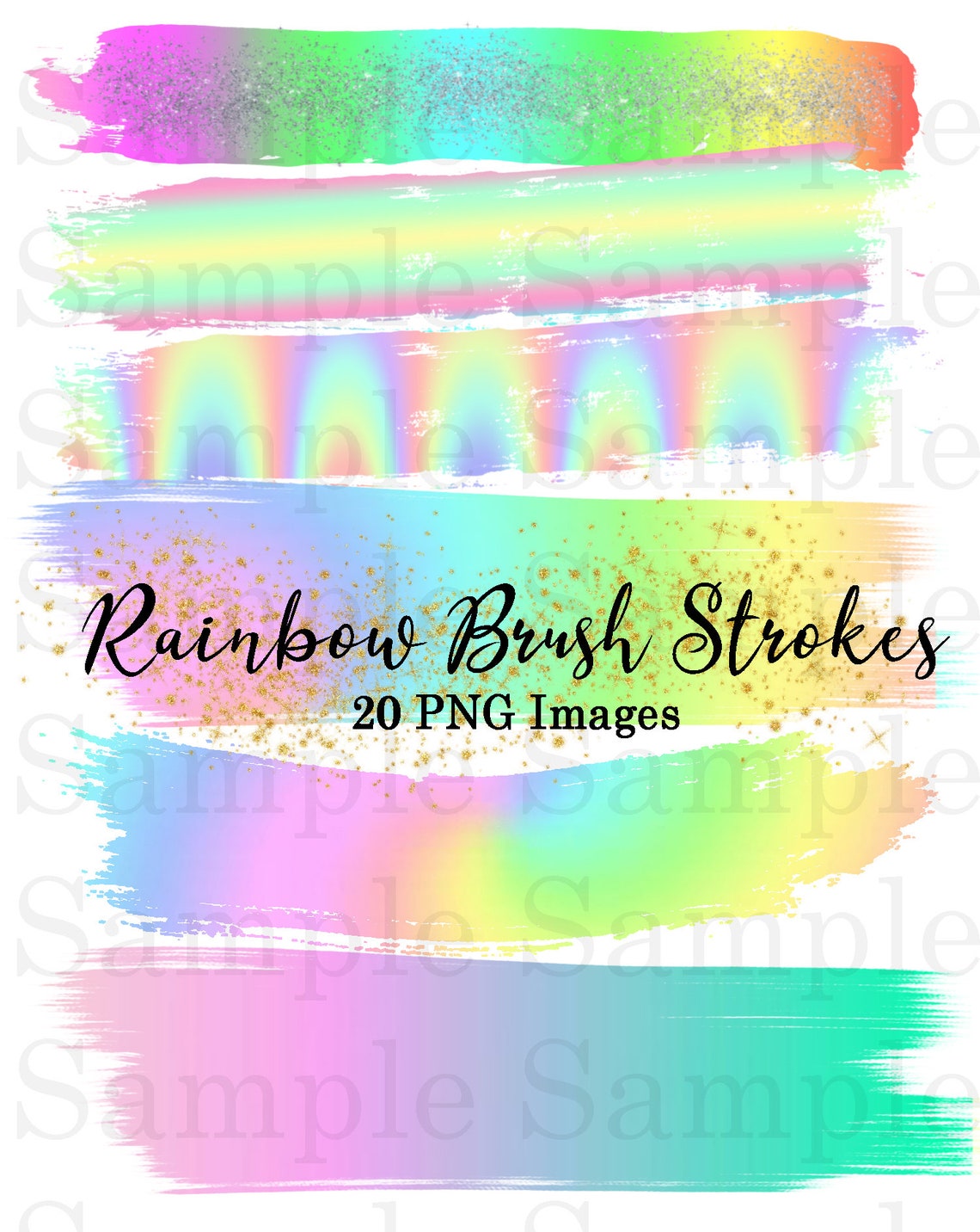Rainbow Brush Strokes Clip Art Hand Painted Colors Graphic | Etsy