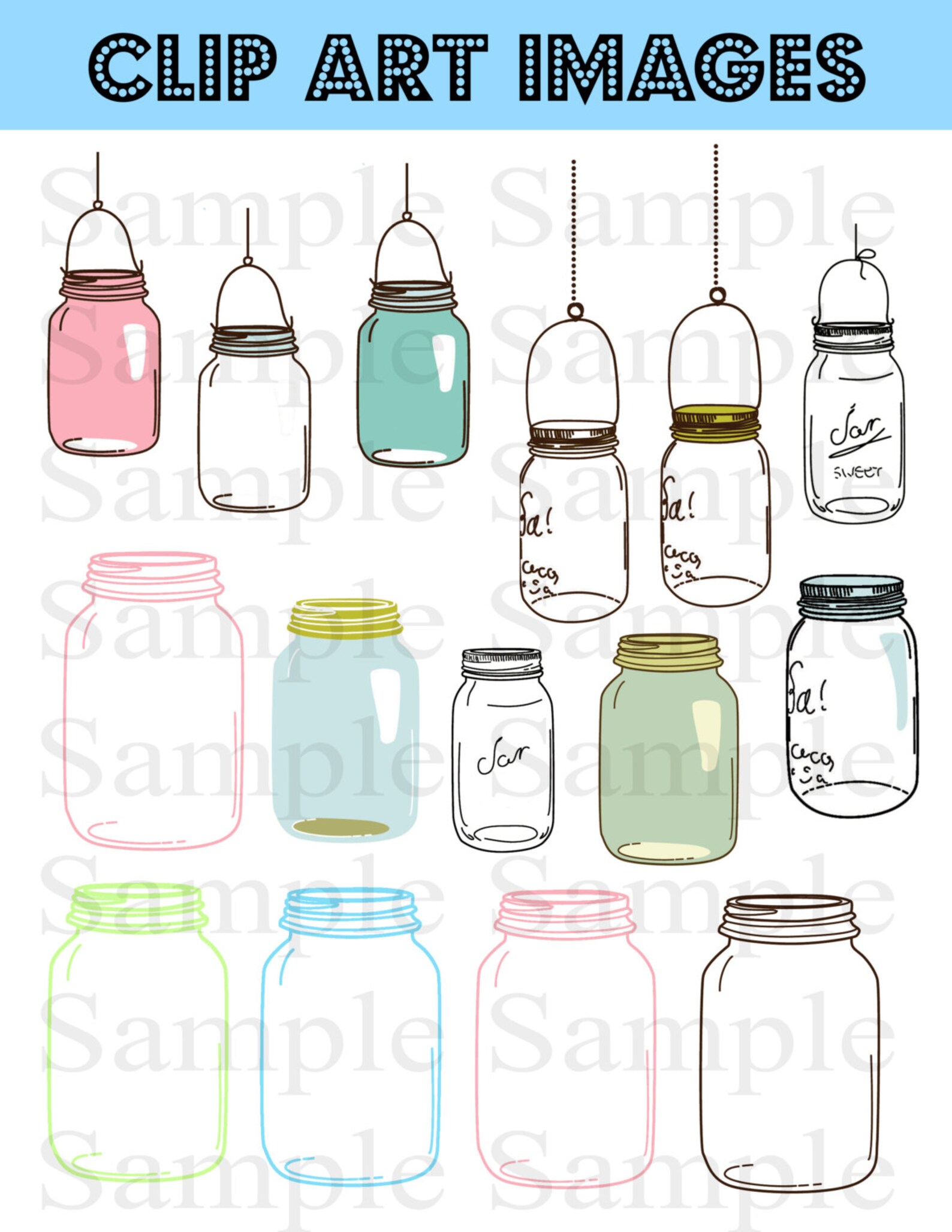 93 Images Mason Jars Digital Clipart INSTANT DOWNLOAD - Etsy