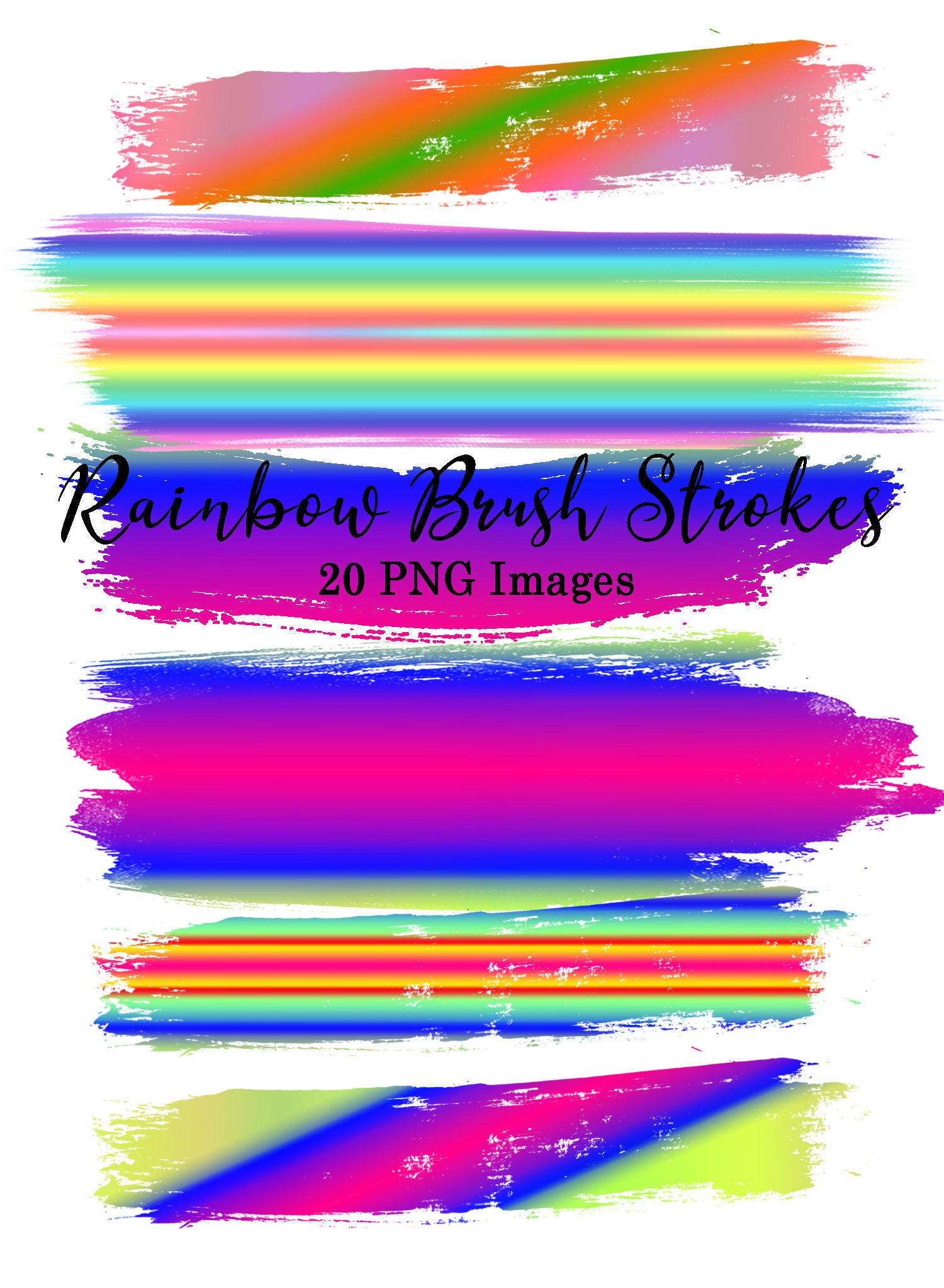 Rainbow Brush Strokes Clip Art 64 Hand Painted Colors - Etsy