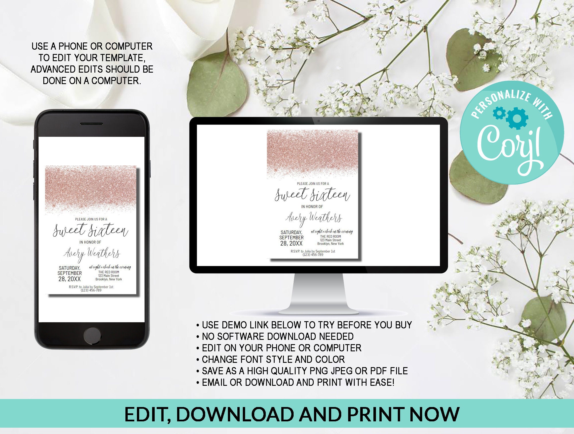 Rose Gold Sweet 16 Invitation Quinceanera Sweet 15 Sweet | Etsy