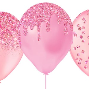 Pink and Black Balloons Clipart, Glitter Balloon PNG Digital Overlays ...