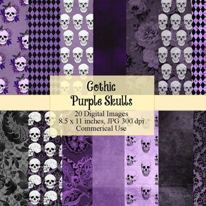 Gothic Purple Skulls, Grunge Digital Paper, Printable Backgrounds for ...