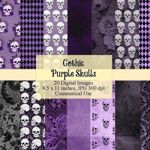 Gothic Purple Skulls Grunge Digital Paper Printable | Etsy