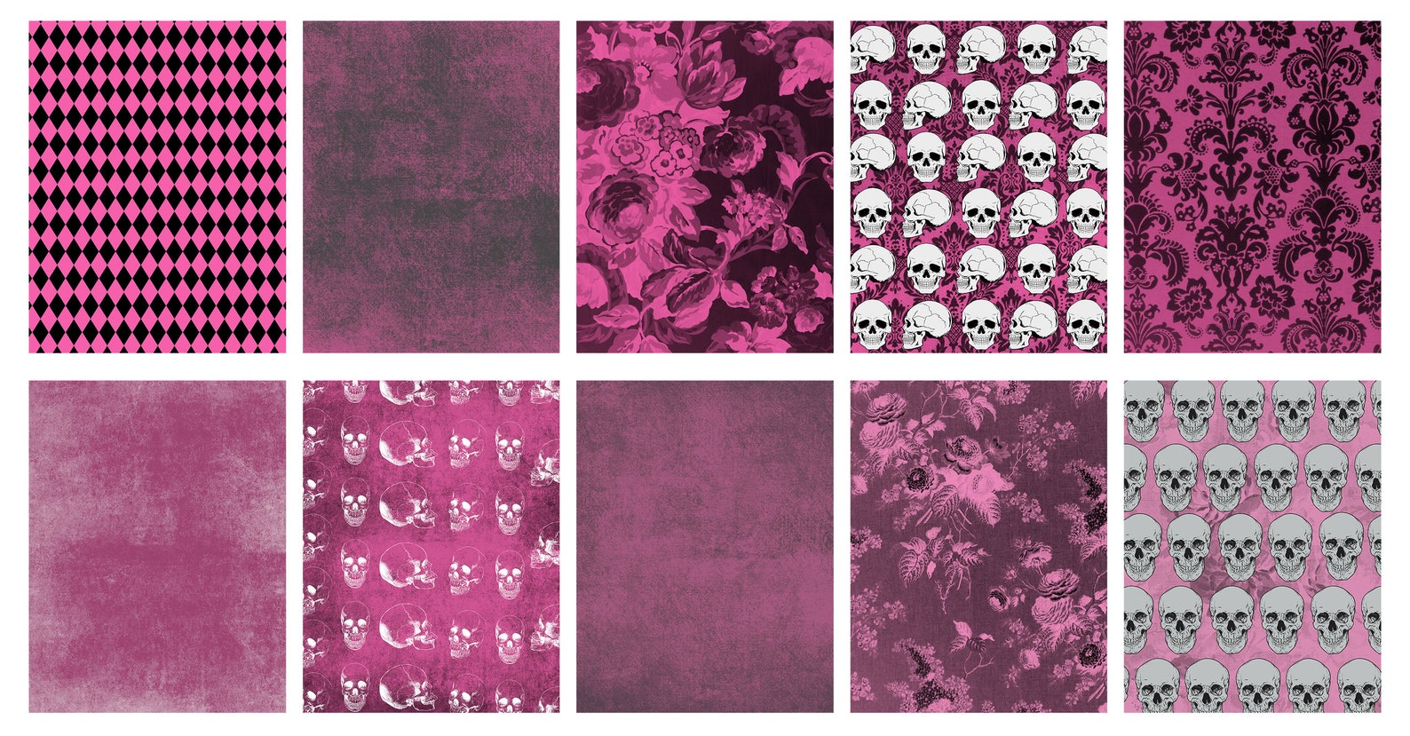 Gothic Hot Pink Magenta Skulls, Grunge Gothic Skulls and Printable ...