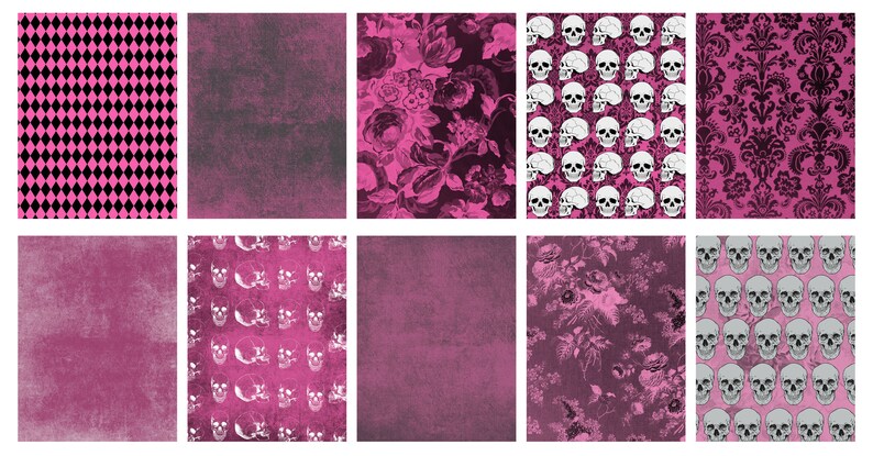 Gothic Hot Pink Magenta Skulls, Grunge Gothic Skulls and Printable ...