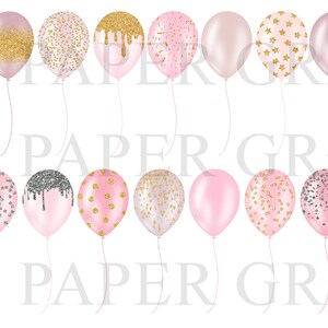 Blush Pink and Navy Blue Balloons Clipart, Glitter Balloon PNG Digital ...