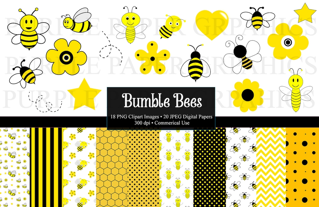 Bumble Bees Clipart and Seamless Digital Paper Pack, Backgrounds and ...
