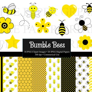 Bumble Bees Clipart and Seamless Digital Paper Pack, Backgrounds and ...
