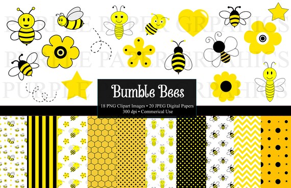 Bumble Bees Clipart and Seamless Digital Paper Pack - Etsy