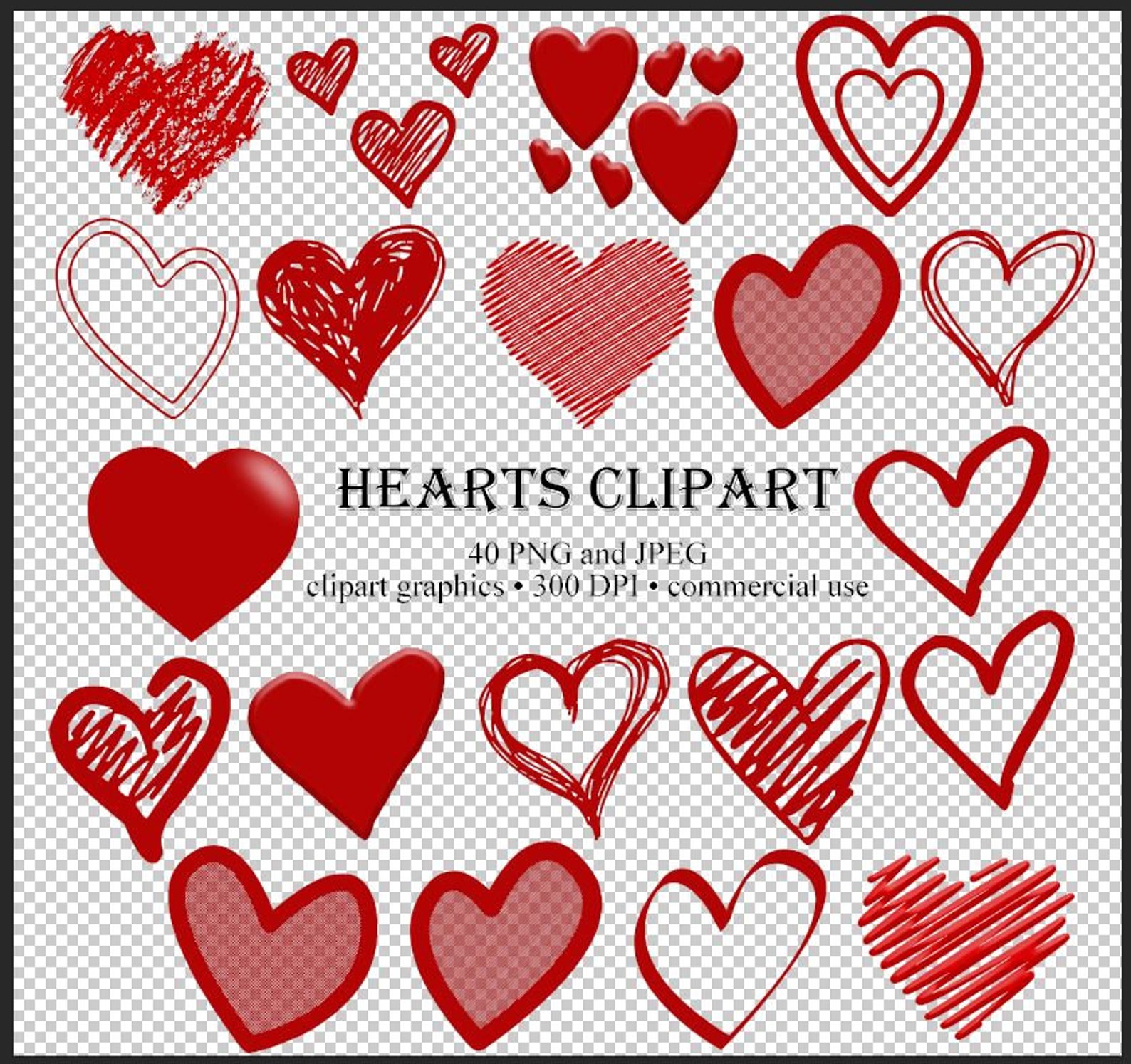 Red Hearts Clipart Set Red Hearts Clip Art Design Elements - Etsy