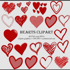 Red Hearts Clipart Set, Red Hearts Clip Art Design Elements, Hearts PNG ...