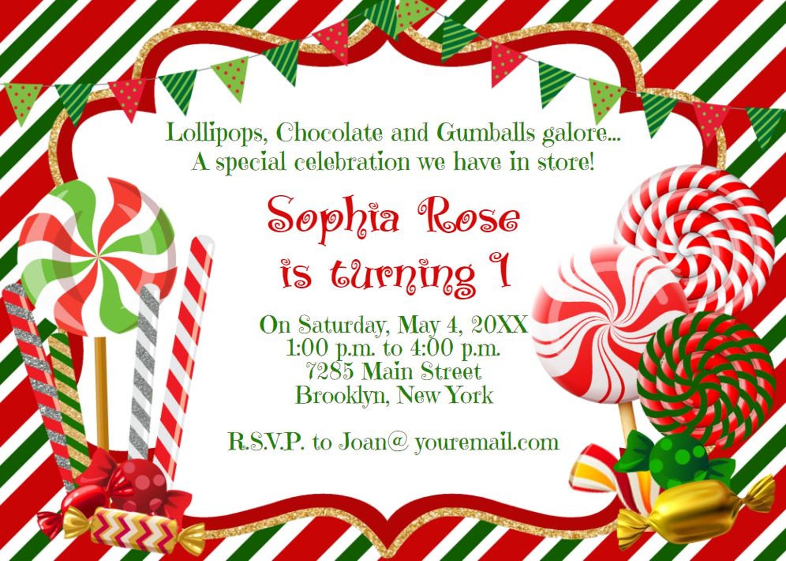Christmas Candy Theme Birthday Invitation | Candy Land Birthday ...
