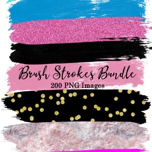 Brush Strokes Clip Art Bundle | 200 PNG Images | Foil, Marble, Glitter ...