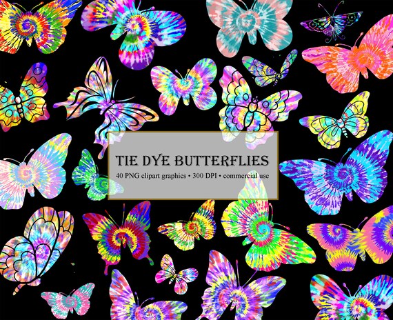 Tie Dye Butterflies Clip Art Vintage Watercolor Butterfly | Etsy