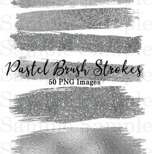 Glam Silver Glitter and Foil Brush Strokes Clip Art #43 | Hand Painted ...
