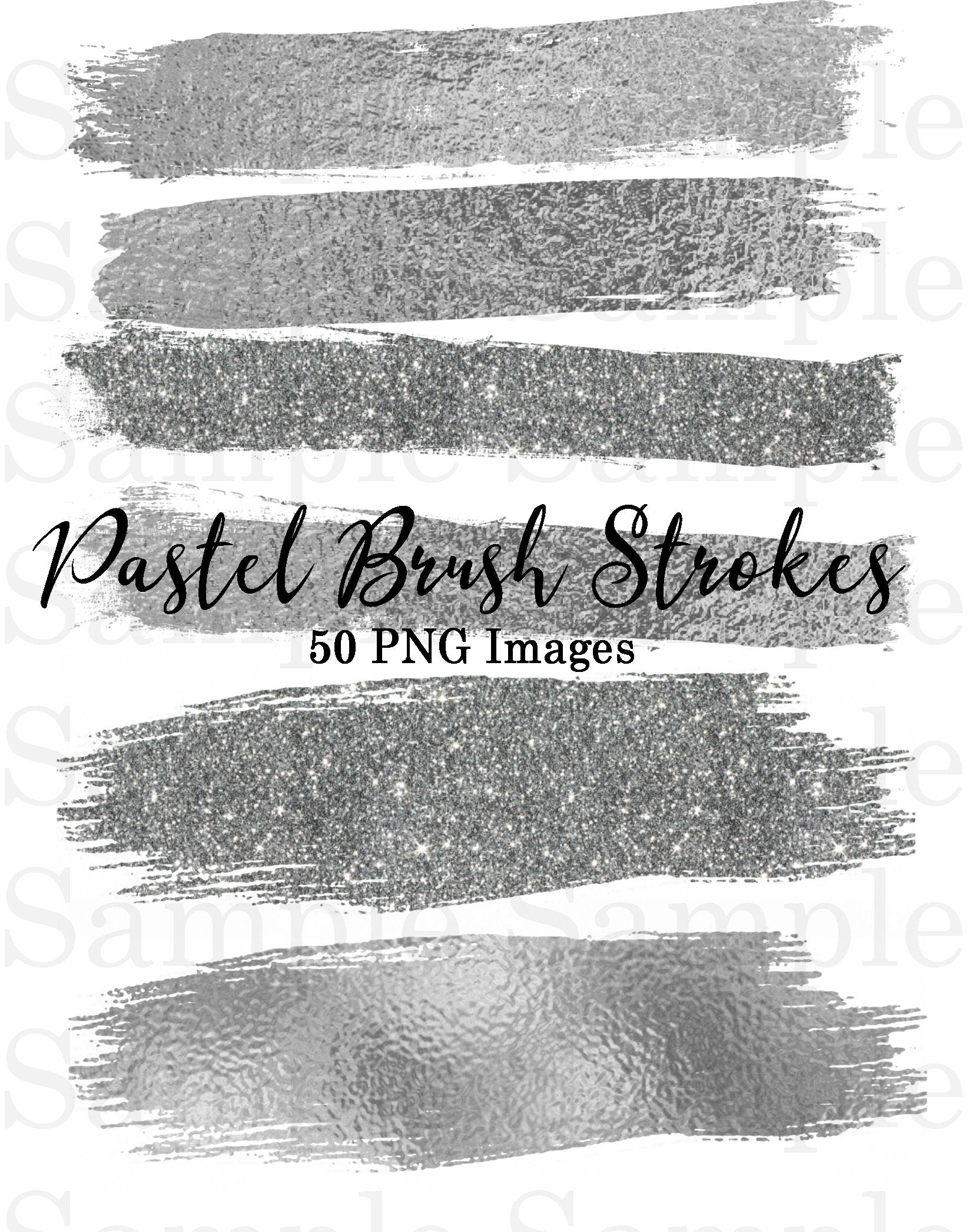 Glam Silver Glitter and Foil Brush Strokes Clip Art #43 | Hand Painted ...