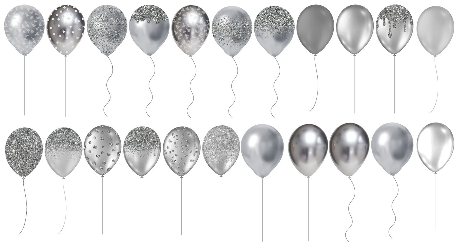 Gold and Silver Balloons Clipart Glitter Balloon PNG Digital - Etsy