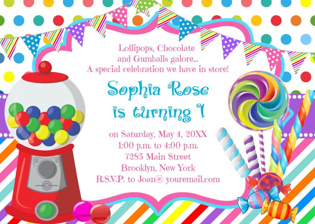 Candy Theme Birthday Invitation Candyland Birthday Digital | Etsy