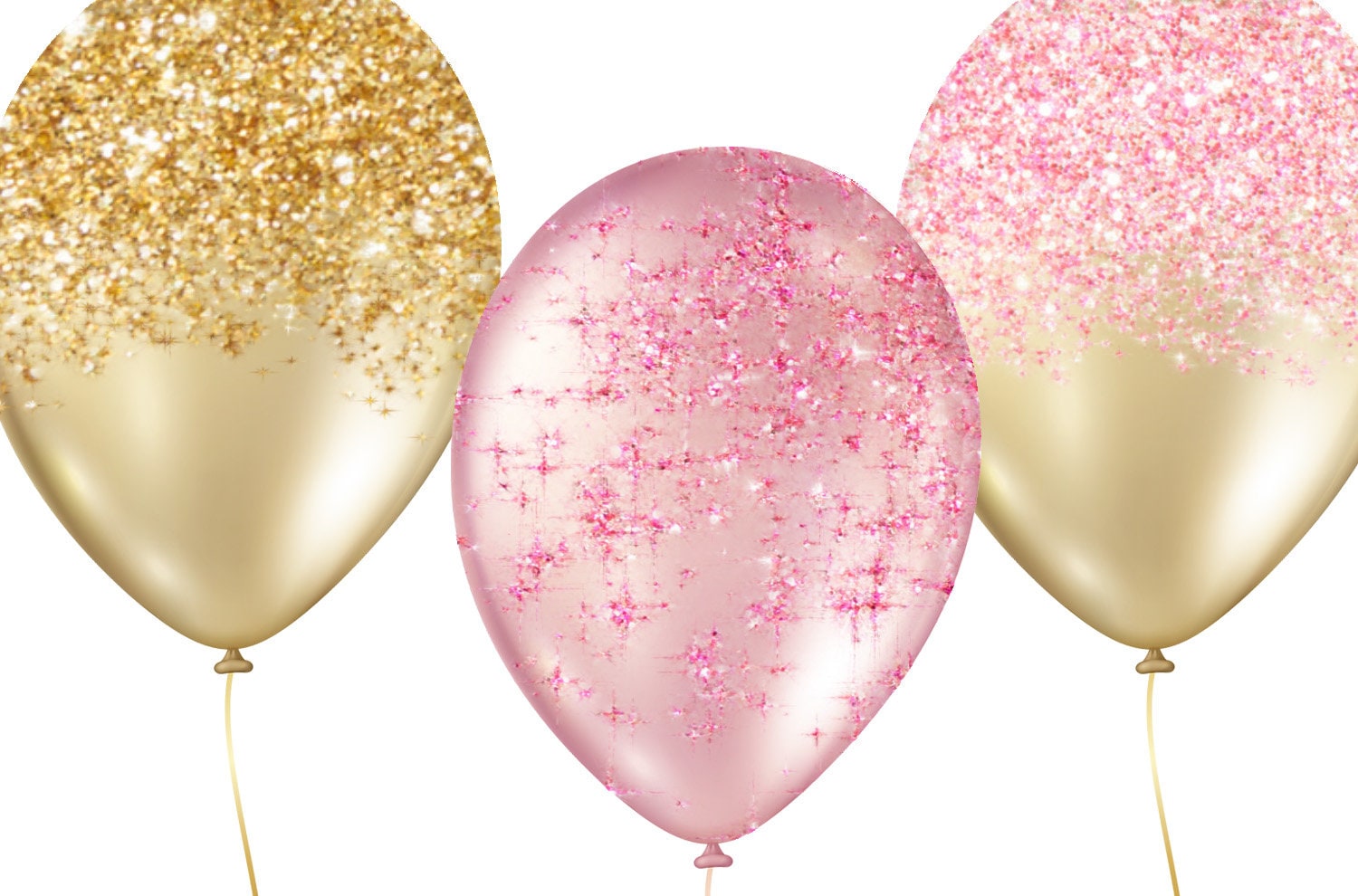 Pink And Gold Balloons Clipart Glitter Balloon Png Digital Etsy