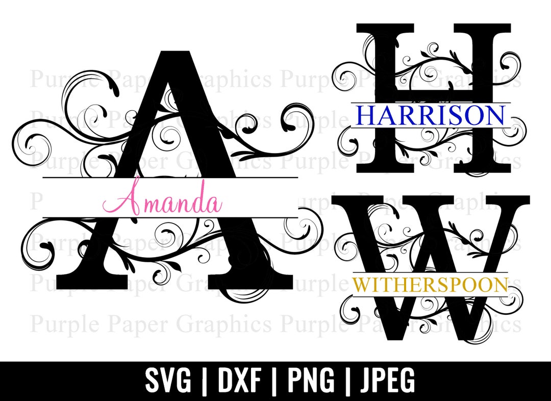 Split Monogram SVG, DXF, PNG, Jpeg, Split Monogram Frame Alphabet ...