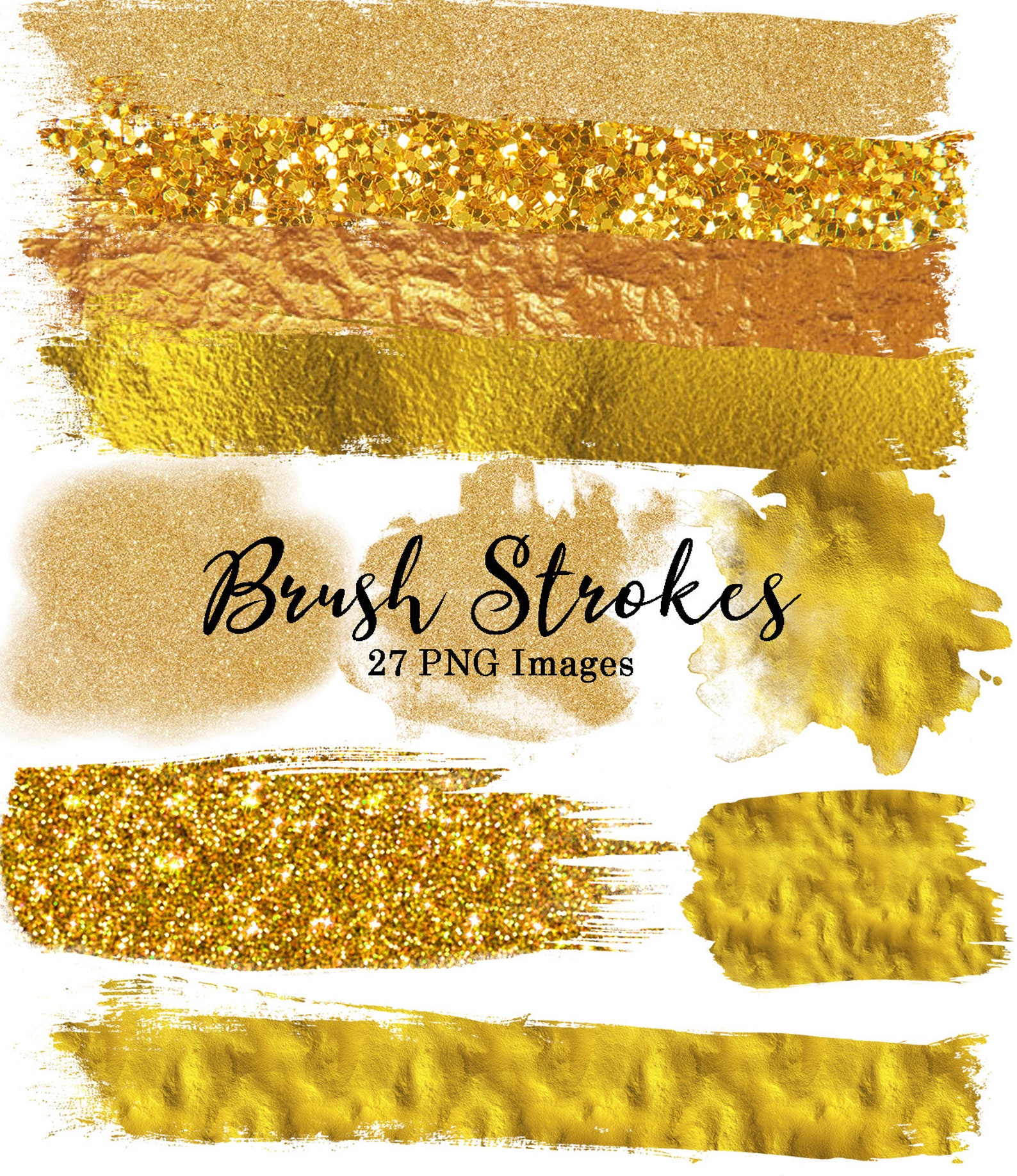 Gold Glitter Foil Brush Strokes Clip Art 28 Hand Painted | Etsy