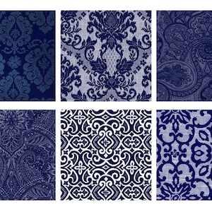 Damask Blue and White Digital Paper, Glitter, Foil, INSTANT DOWNLOAD ...