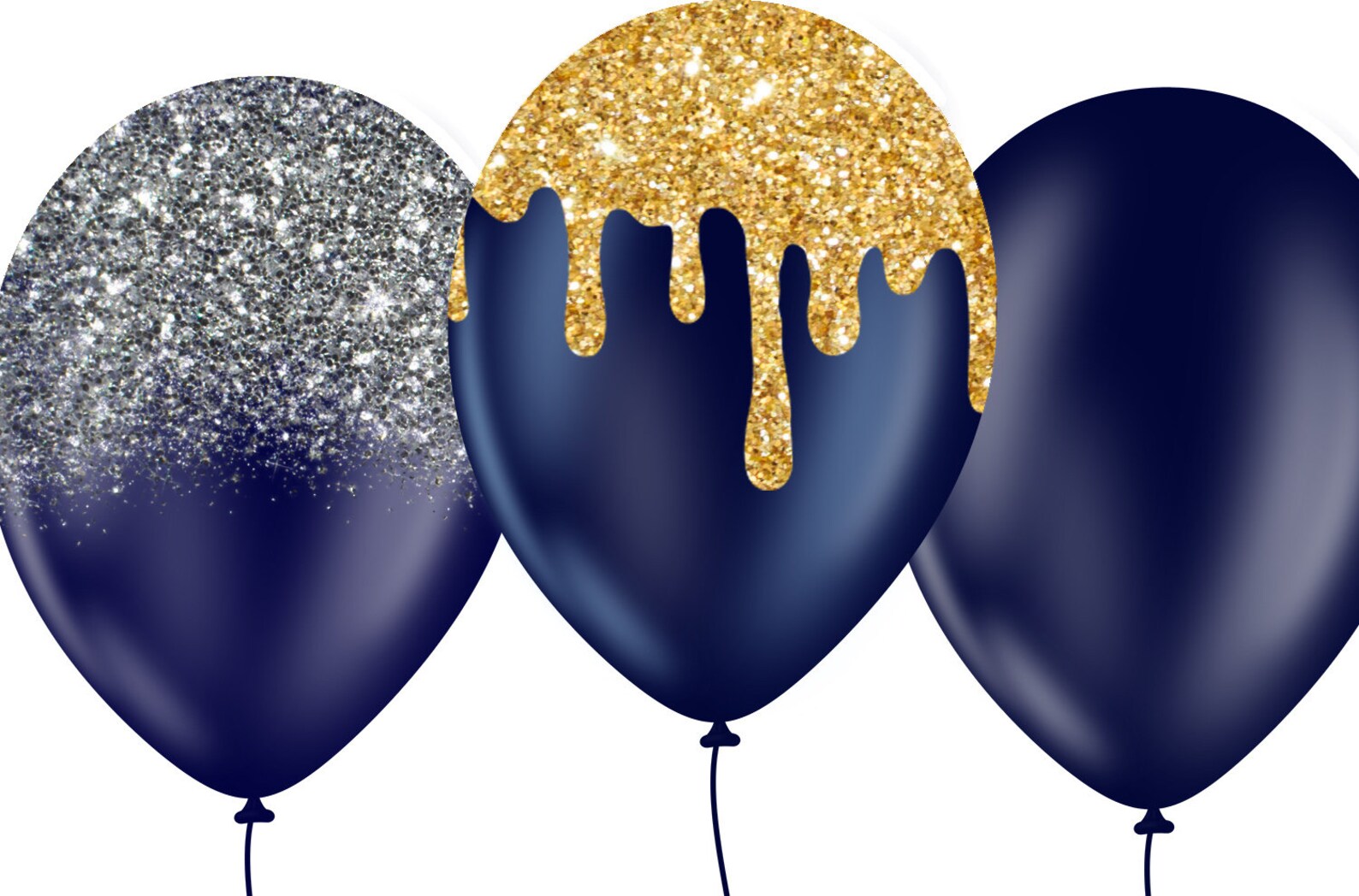 Blush Pink and Navy Blue Balloons Clipart, Glitter Balloon PNG Digital ...