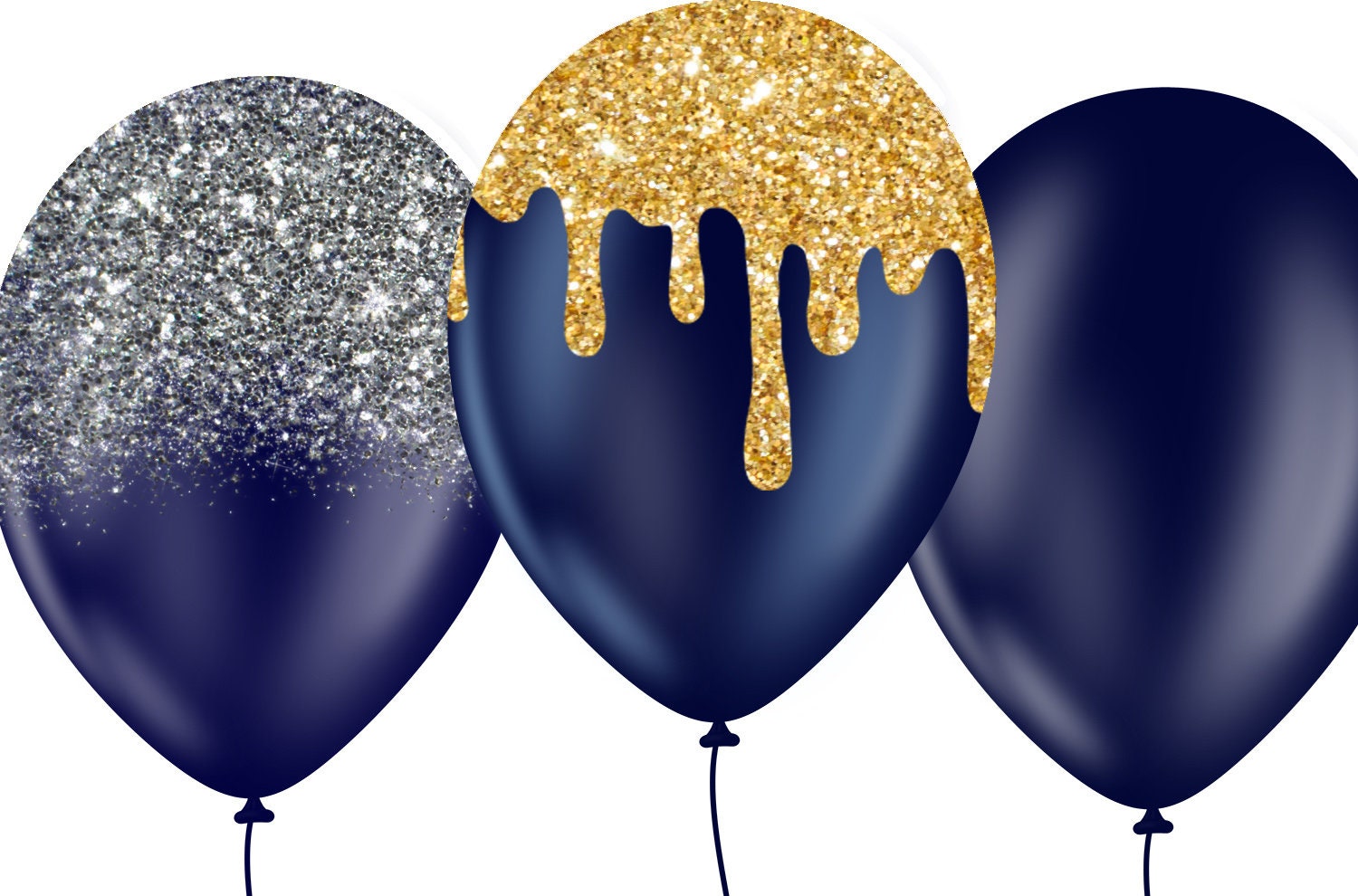 Blush Pink and Navy Blue Balloons Clipart Glitter Balloon PNG - Etsy