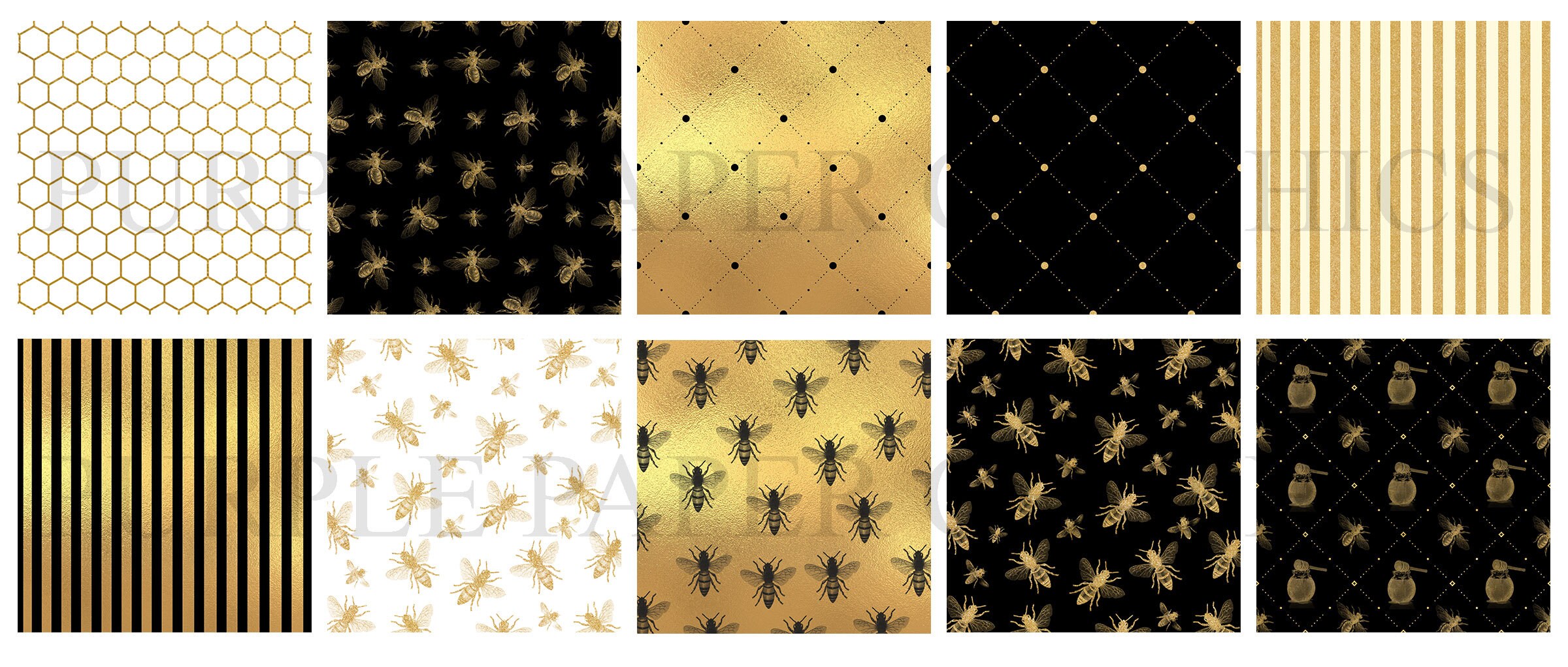 Honey Bee Hive Digital Paper Black and Gold Bee Honeycomb | Etsy