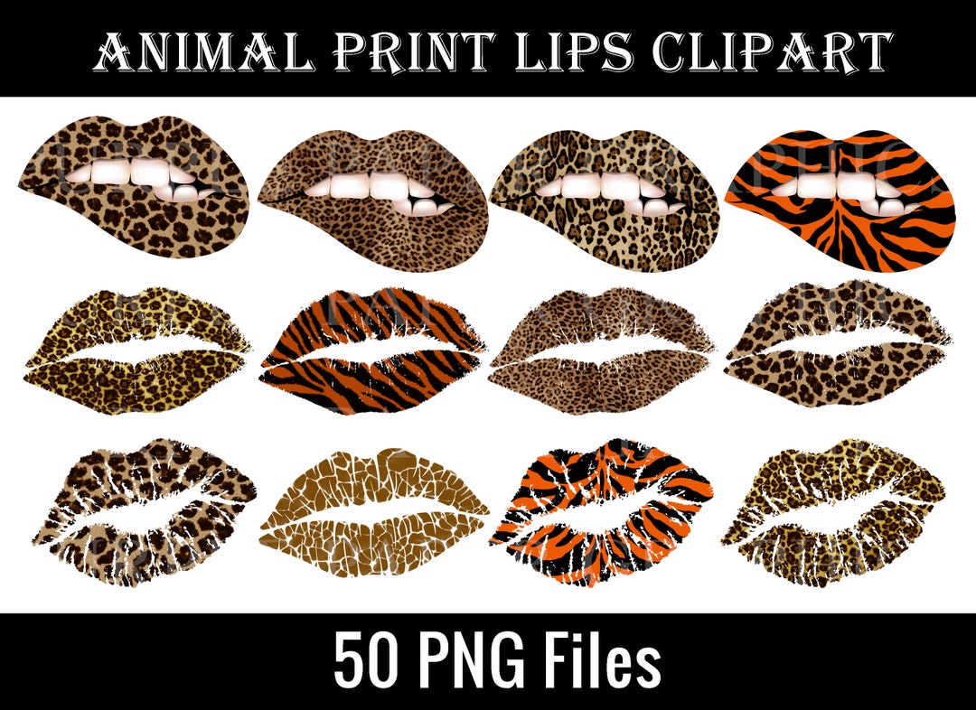 Animal Print Lips Kisses Clipart, Custom Invitations, Digital Download ...