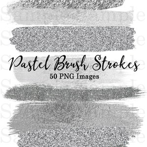 Glam Silver Glitter and Foil Brush Strokes Clip Art #43 | Hand Painted ...