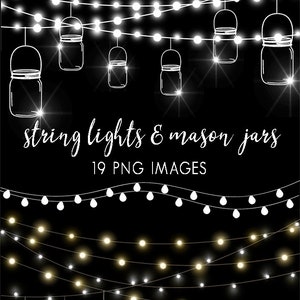 Mason Jars and String Lights Clipart, Fairy Lights Clip Art, Party ...