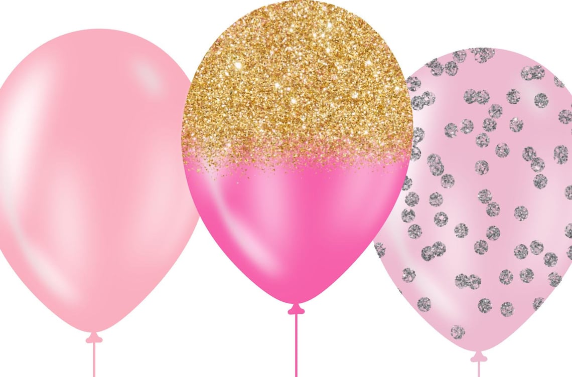 Purple and Pink Balloons Clipart, Glitter Sparkle Confetti Balloon Clip ...