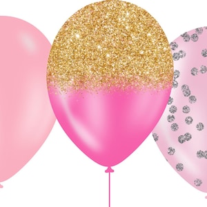 Purple and Pink Balloons Clipart, Glitter Sparkle Confetti Balloon Clip ...