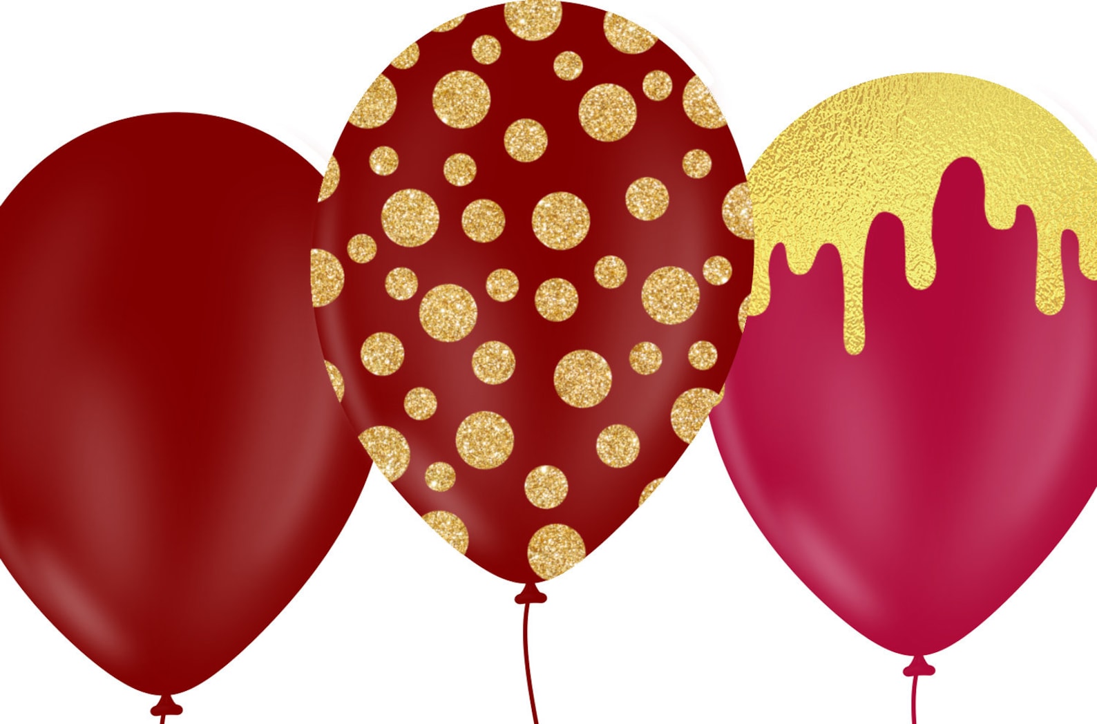 Burgundy and Gold Balloons Clipart, Gold Glitter Sparkle Confetti ...