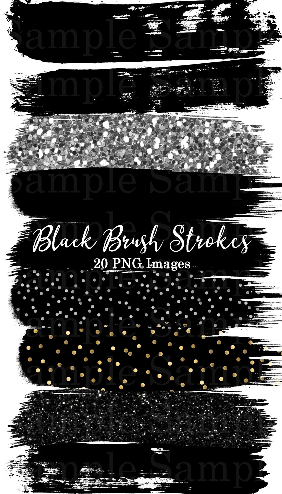Black Brush Strokes Clip Art 52 Hand Painted Colors | Etsy