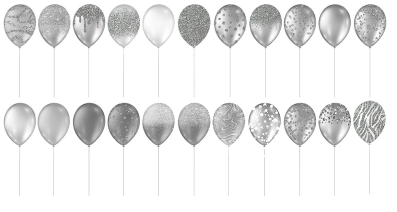 Baby Blue and Silver Balloons Clipart Glitter Balloon PNG | Etsy