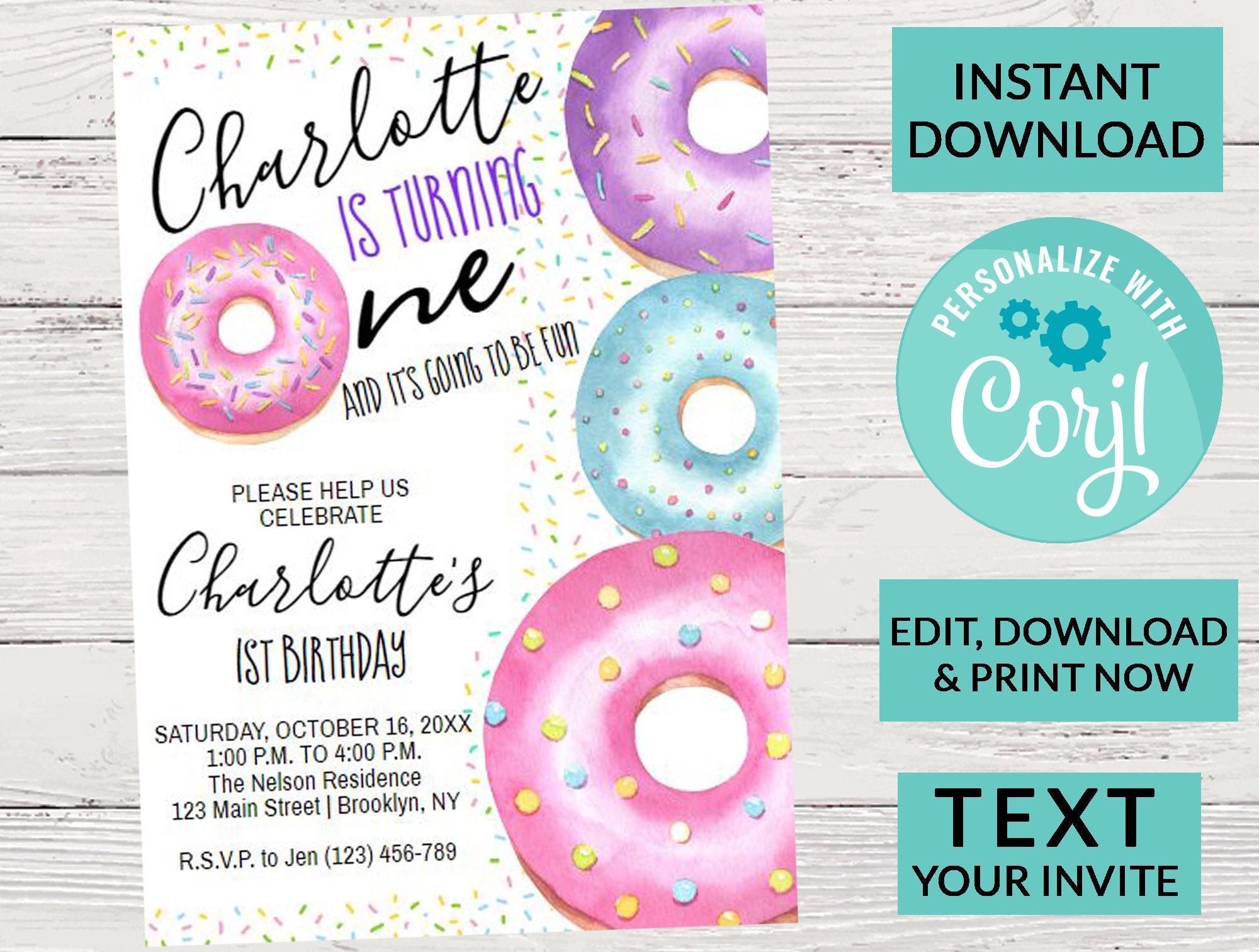Donut Birthday Invitation Donuts Party Invite Boy or Girl | Etsy