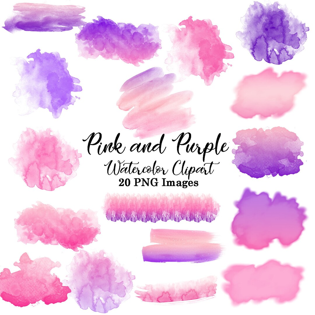 Watercolor Clipart, Pink and Purple Watercolor Brush Clip Art, Splashes ...