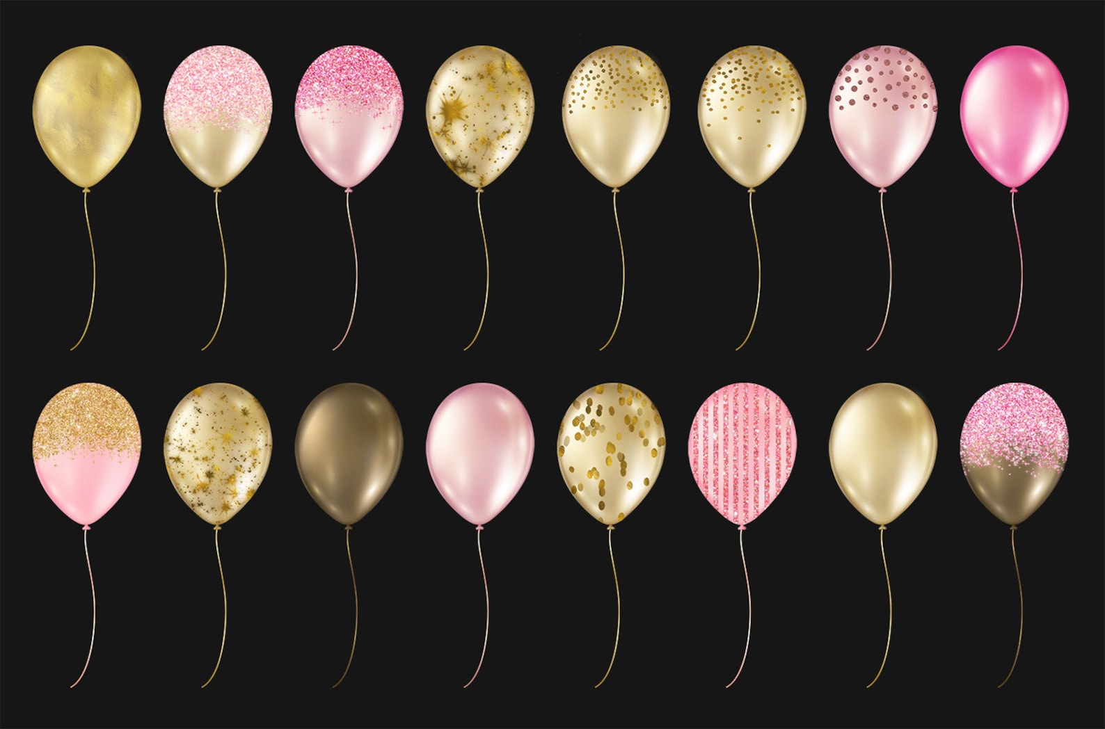 Pink and Gold Balloons Clipart, Glitter Balloon Png Digital Overlays ...