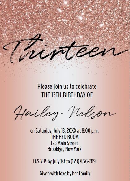 13th Rose Gold Birthday Invitation Part Surprise Birthday | Etsy