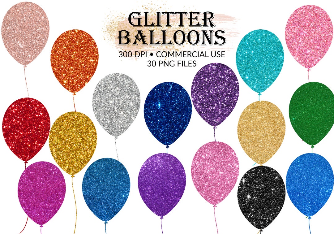 Glitter Balloons Clipart, Glitter Balloon PNG Digital Overlays, Glitter ...