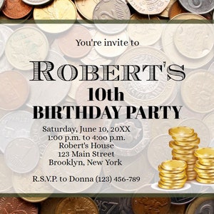Money Birthday Invitation Coin Collector Theme Party Digital INSTANT ...