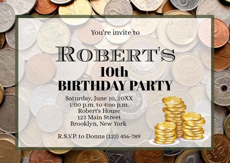 Money Birthday Invitation Coin Collector Theme Party - Etsy
