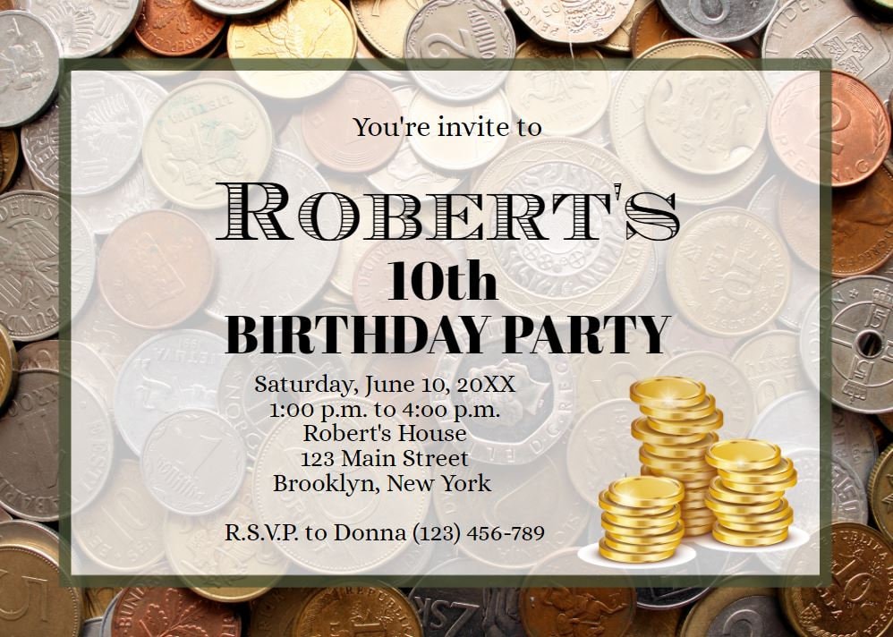 Money Birthday Invitation Coin Collector Theme Party - Etsy