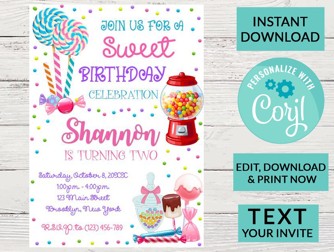 Candy Theme Birthday Invitation Candyland Birthday Digital INSTANT ...